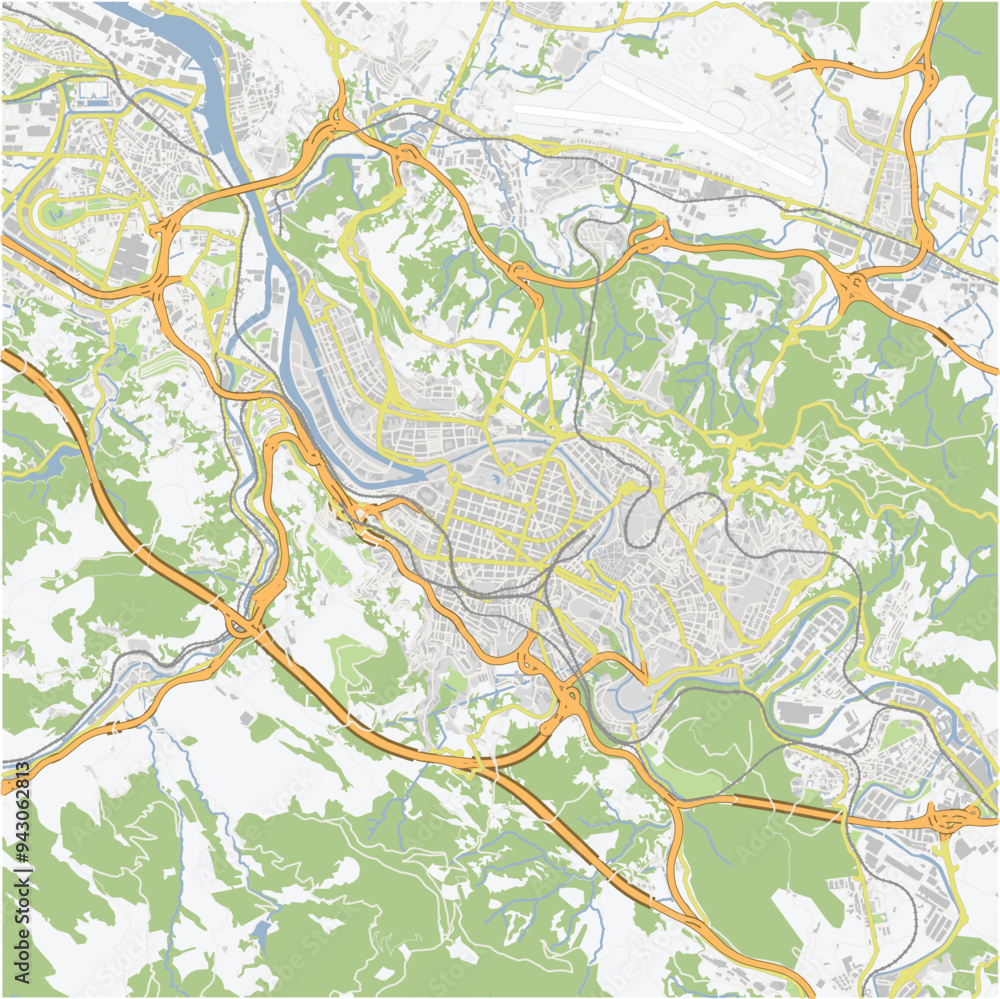 Road map of Bilbao in Spain. Contains layered vector with roads water, parks, etc. Stock Vector ...