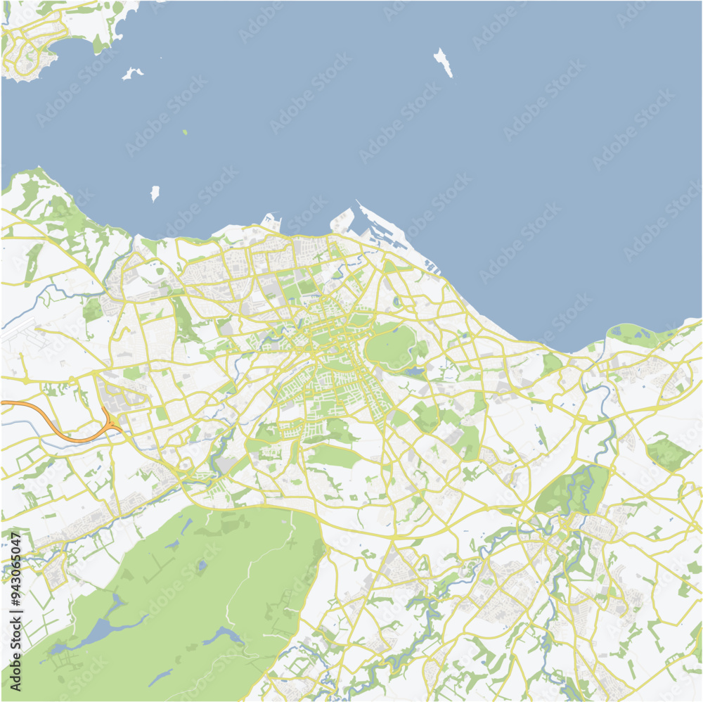 Road map of Edinburgh in United Kingdom. Contains layered vector with ...