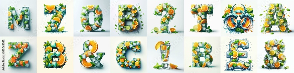 Ice cubes and mints and citrus Lettering Typeface. AI generated ...