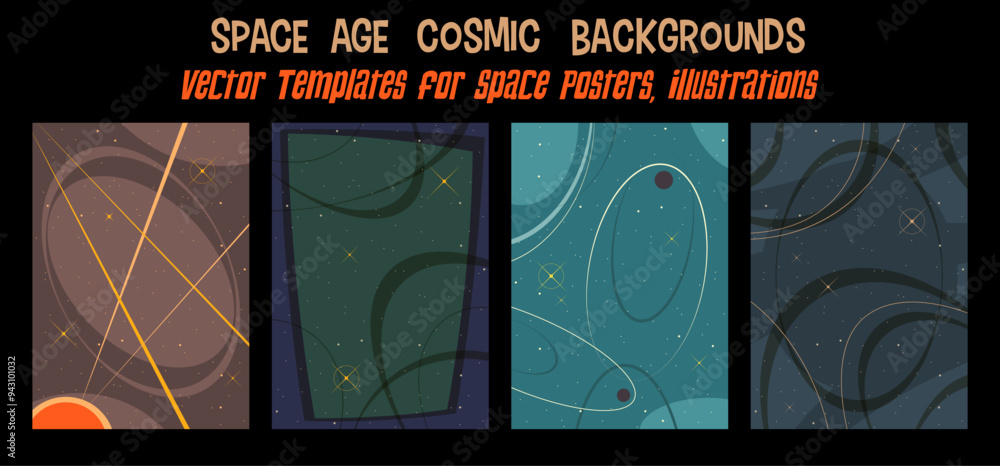 Space Age Cosmic Backgrounds, Vector Templates for Retro Style Space ...
