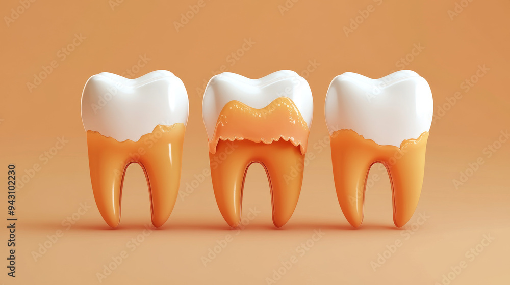 3D vector poster on tooth decay, depicting teeth at various stages of ...