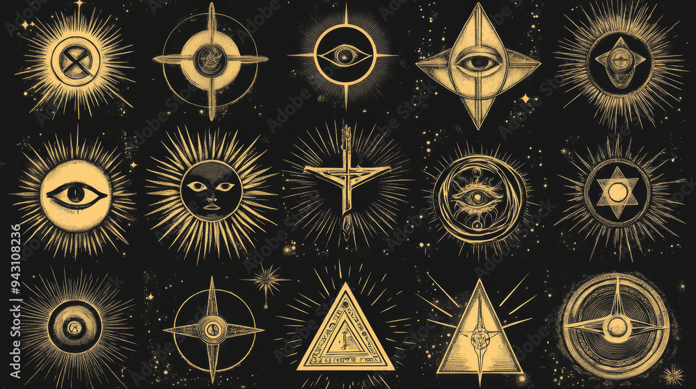 Vector set of occult signs, including occultism, alchemy, and astrology ...