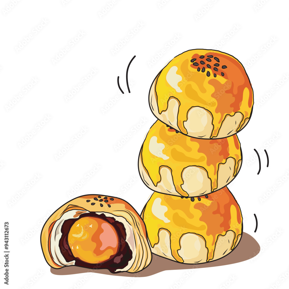 Isolated Taiwanese mooncake, half cut and whole pice of Traditional ...