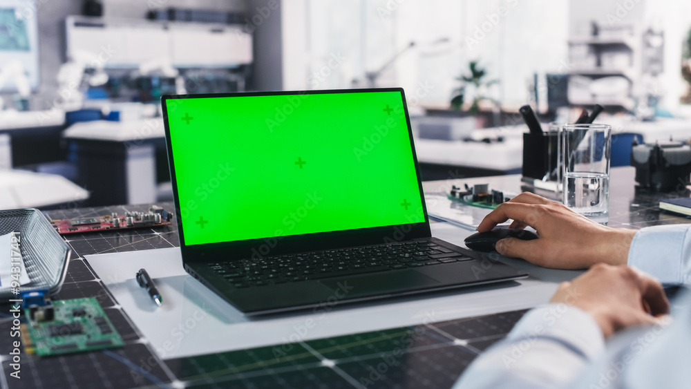 Anonymous Engineer Working in Lab on a Laptop Computer with Mock Up ...