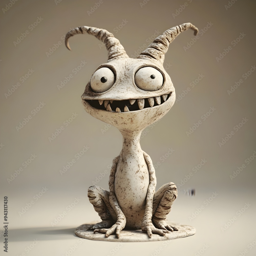 Whimsical Ceramic Creature Figure - Bold,Caricatured 3D Render of ...
