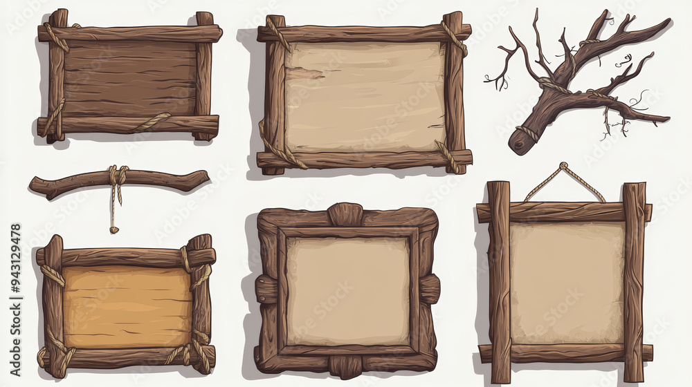 Wooden frames and borders cartoon vector design. Brown wood boards, old ...
