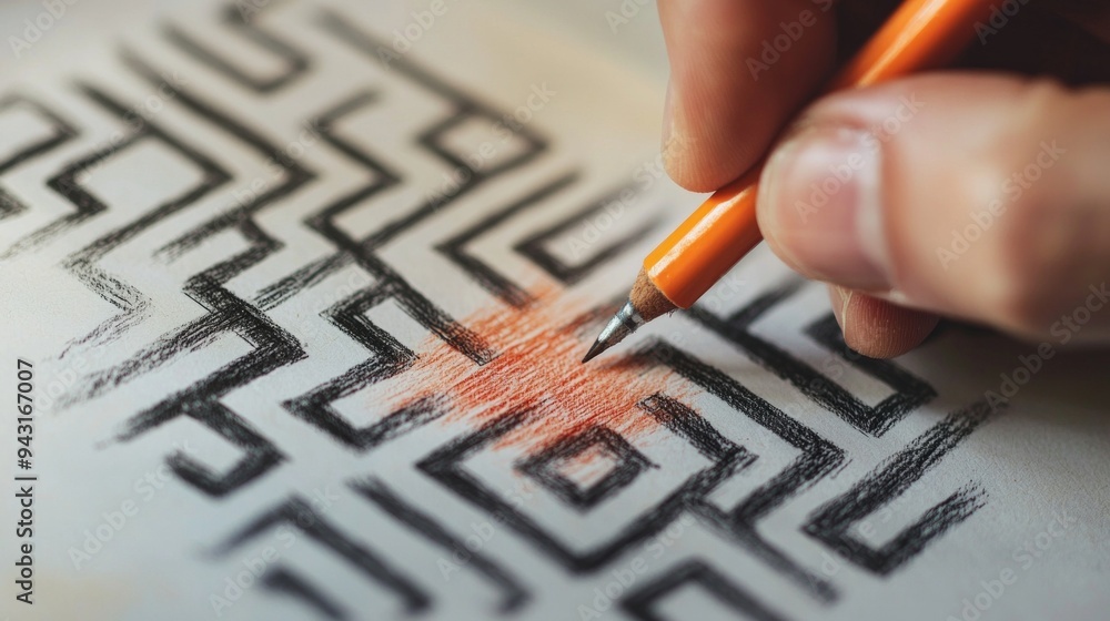 labyrinth, maze. Hand draw shorten straight line to go through the ...