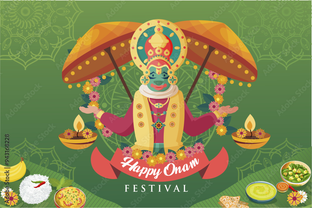 Happy Onam festival Kathakali illustration on onam sandhya background ...