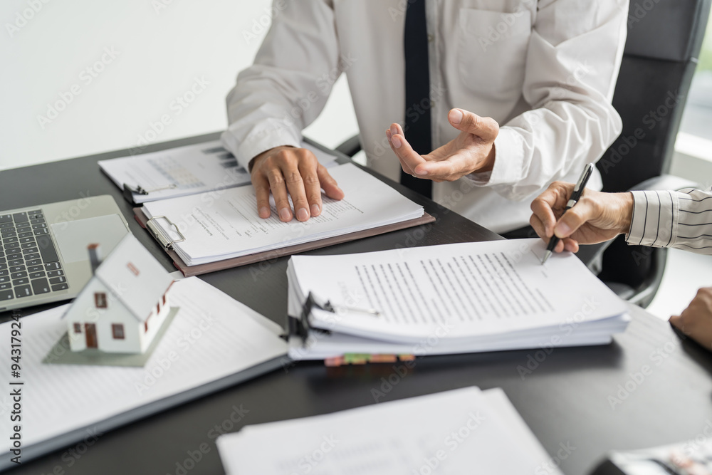 Business people signing contract making deal with real estate agent ...