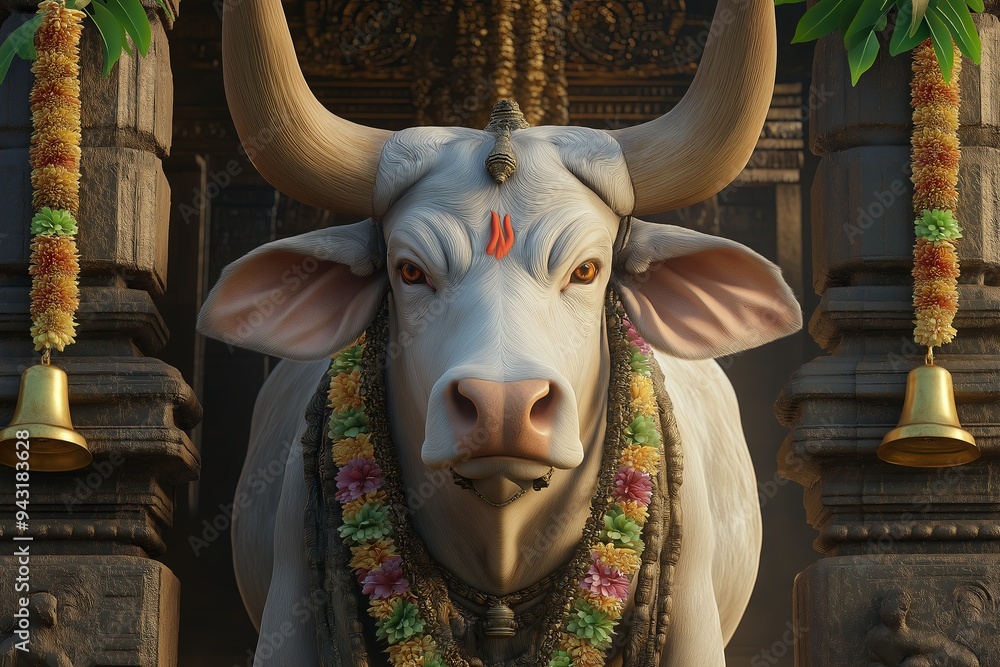 An illustration or depiction of Nandi, the sacred bull and vehicle of ...