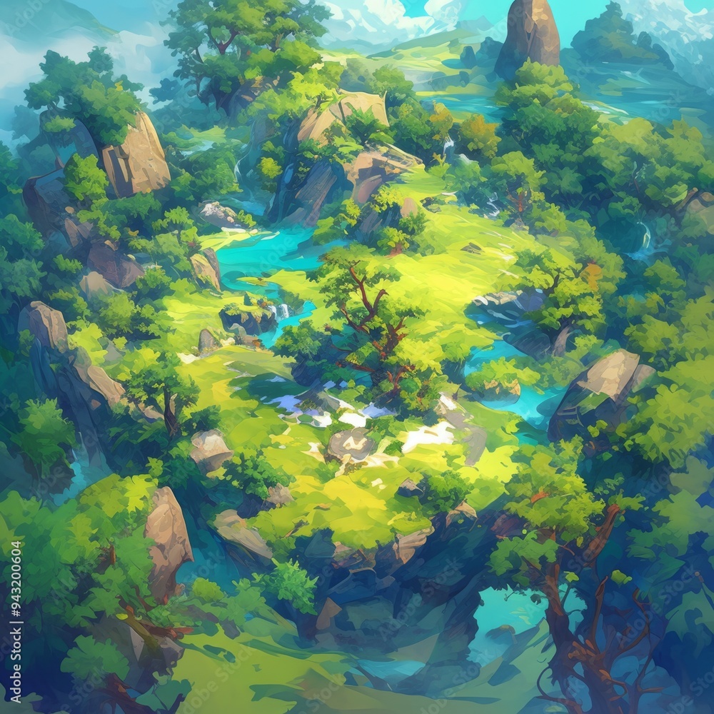 Enchanted Forest Game Board: Top-View Fantasy Landscape with Floating ...