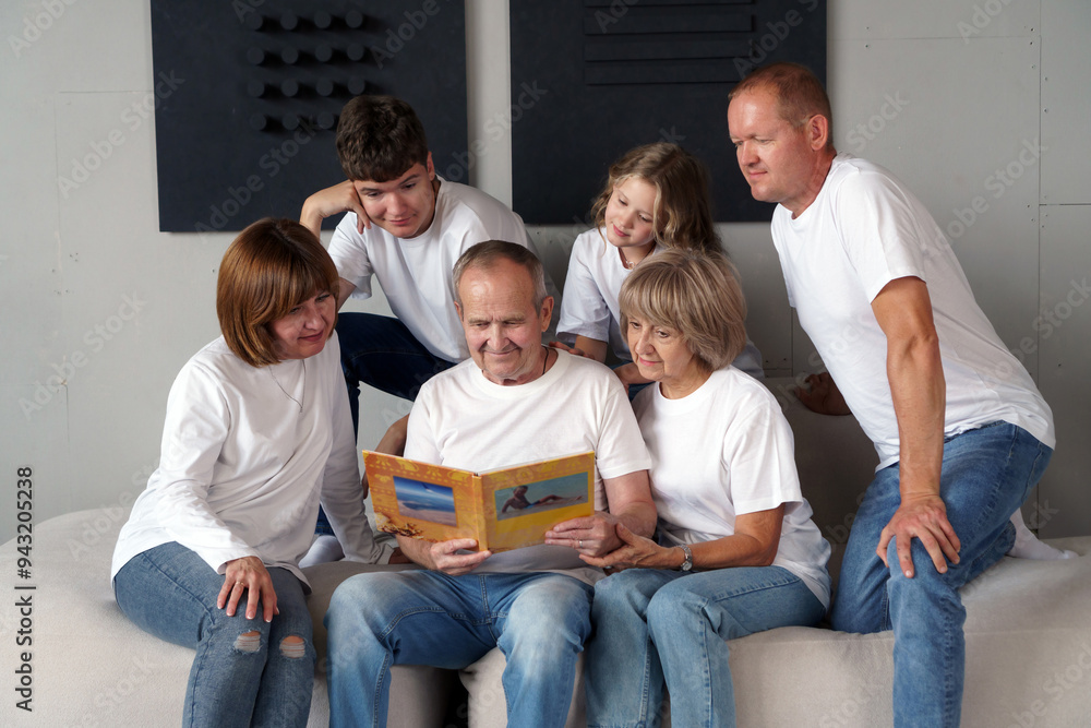 Portrait of a three generation family, grandparents, parents and ...