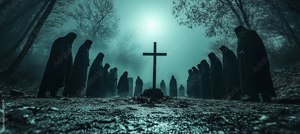 Cult satanic ritual at cemetery. Generative AI technology. Stock ...