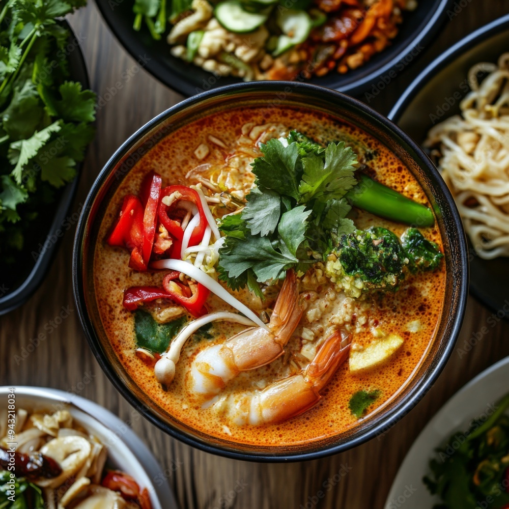 These prompts highlight popular Thai dishes with close-up details to ...