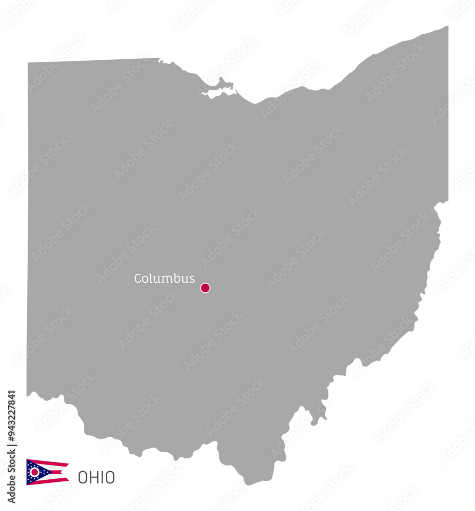 Gray map of Ohio, federal state of USA. Silhouette of Ohio abstract ...