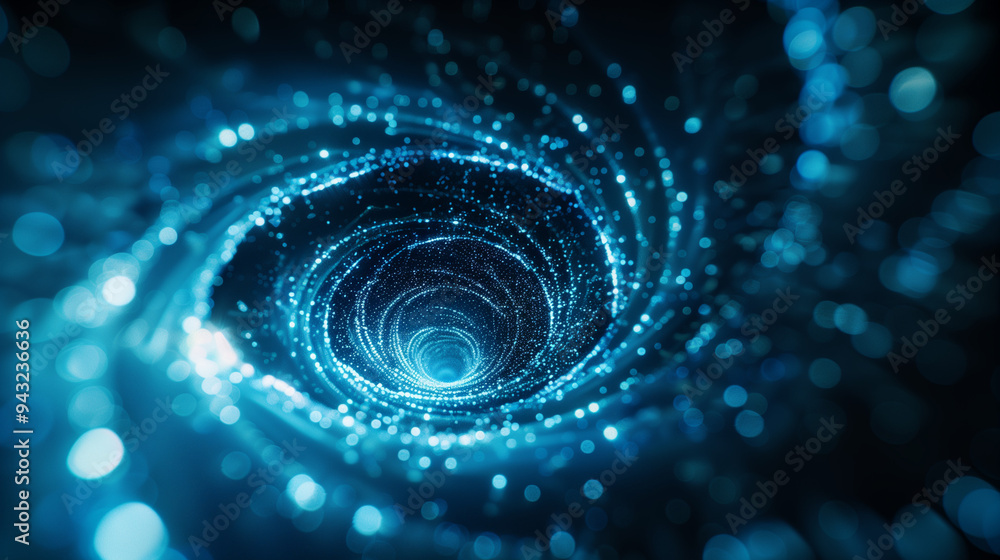 Abstract blue vortex of swirling particles in a cosmic space ...