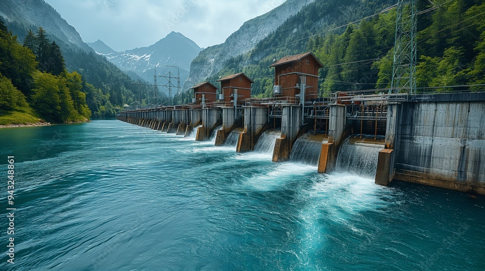 Hydroelectric Dam with Wooden Structures. Small-scale hydroelectric dam ...