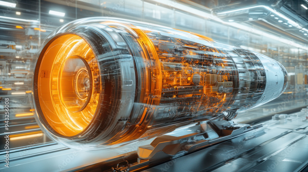 Transparent Jet Engine, Futuristic jet engine design featuring a transparent cutaway view that ...
