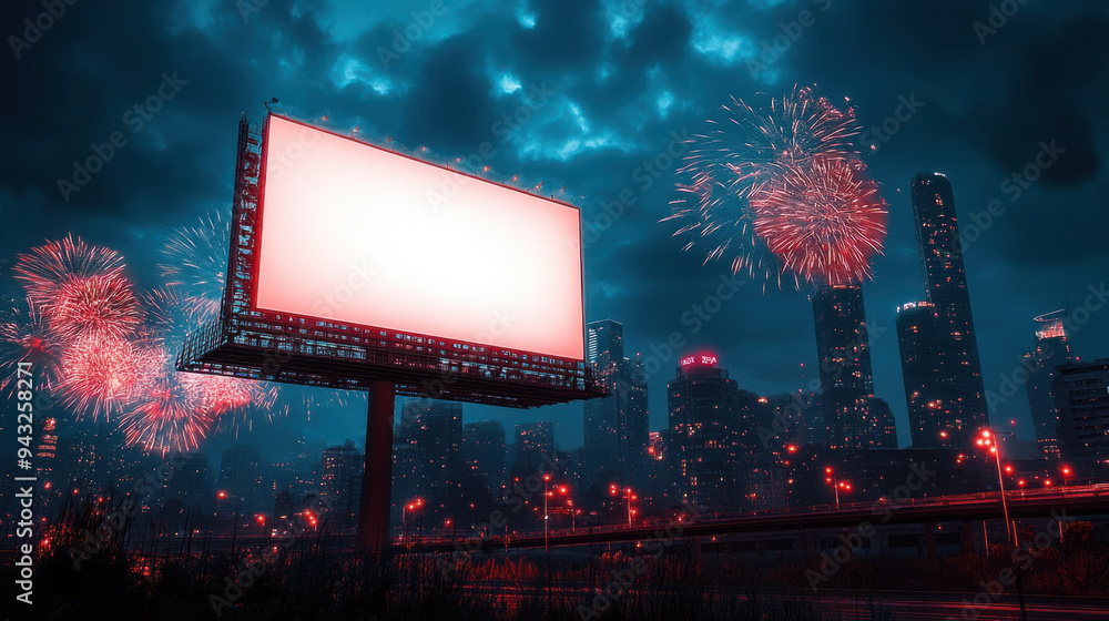 Billboard Fireworks, A blank billboard illuminated by a vibrant ...