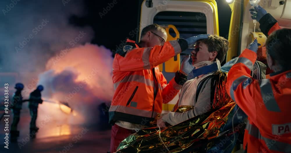 Ambulance Medical Staff Performing Safety Checks on a Car Crash Victim ...