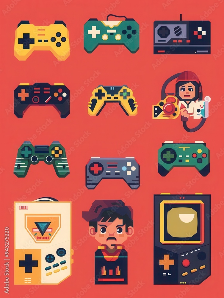 10 Gaming pixel characters flat design top view retro theme animation Split-complementary color ...