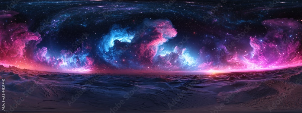360 degree interstellar cloud of dust and gas in a 3D cartoon rendering ...