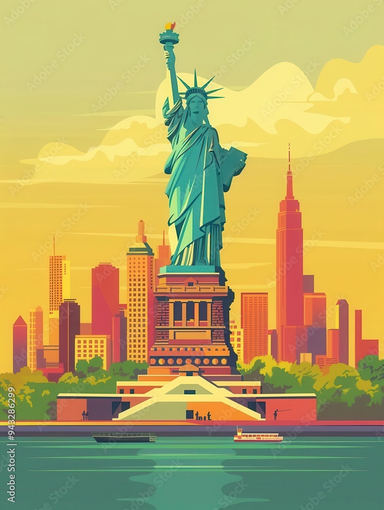 28 United States iconic structures flat design worm's-eye view ...