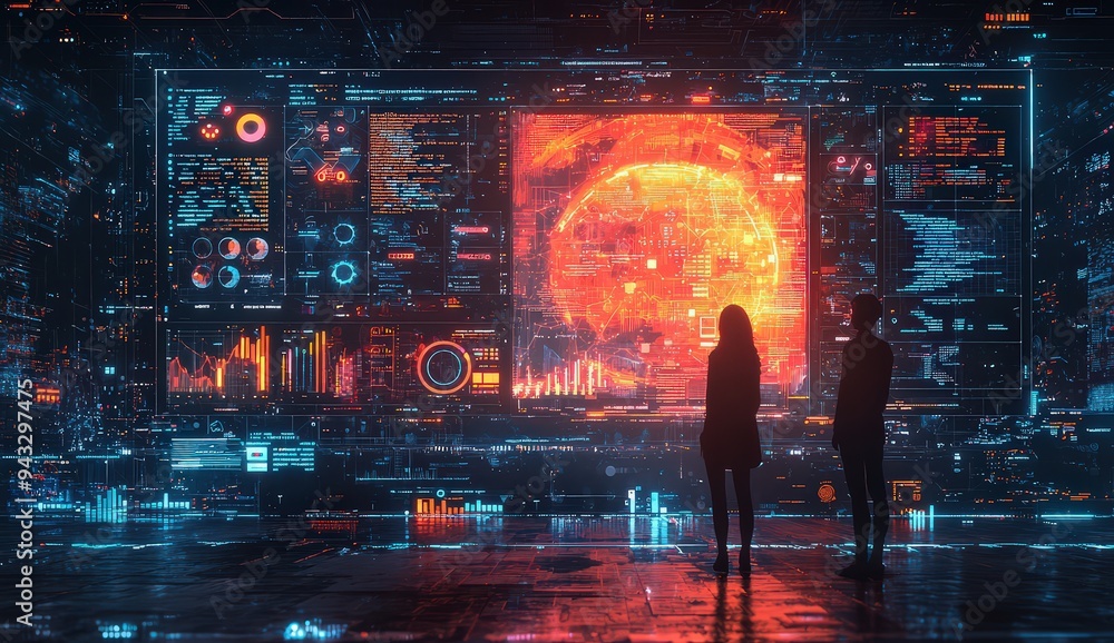 A vibrant digital illustration of two people standing in front of an ...