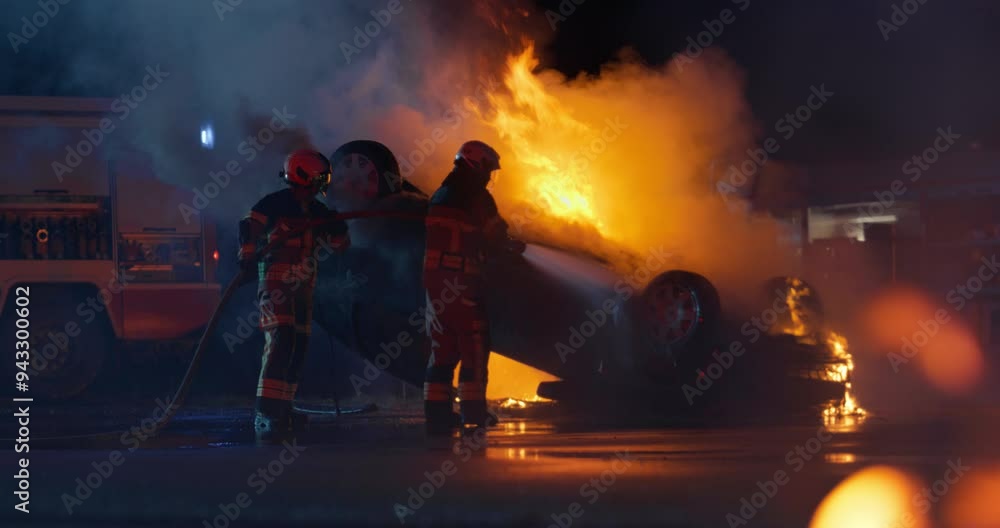 Brave Firefighters Combat a Flipped Car Engulfed in Flames During a ...