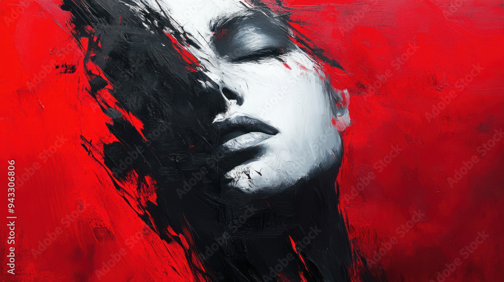 Art Portrait, A striking black and white painted face emerges from a ...