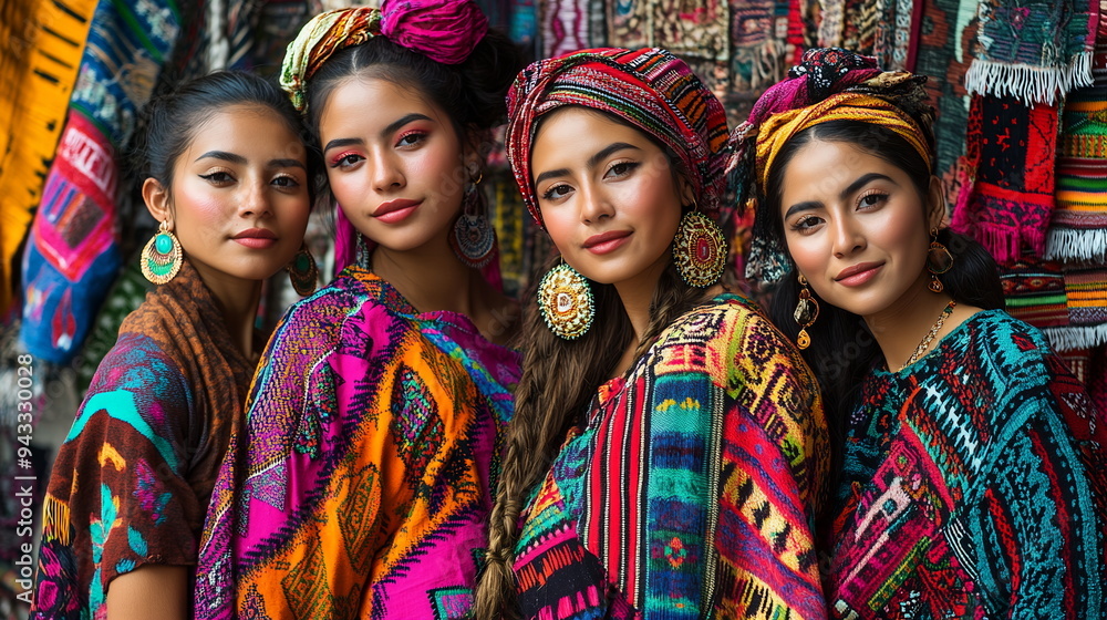 Diverse models showcasing vibrant Guatemalan huipils with intricate ...