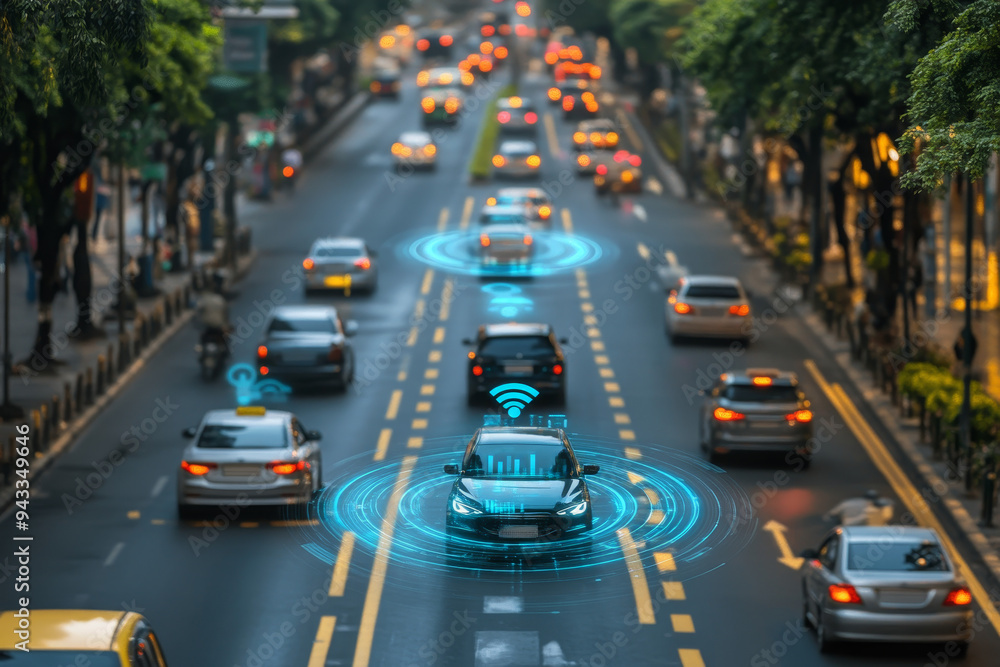 An AI-enhanced vehicle adjusting its route in real-time based on ...