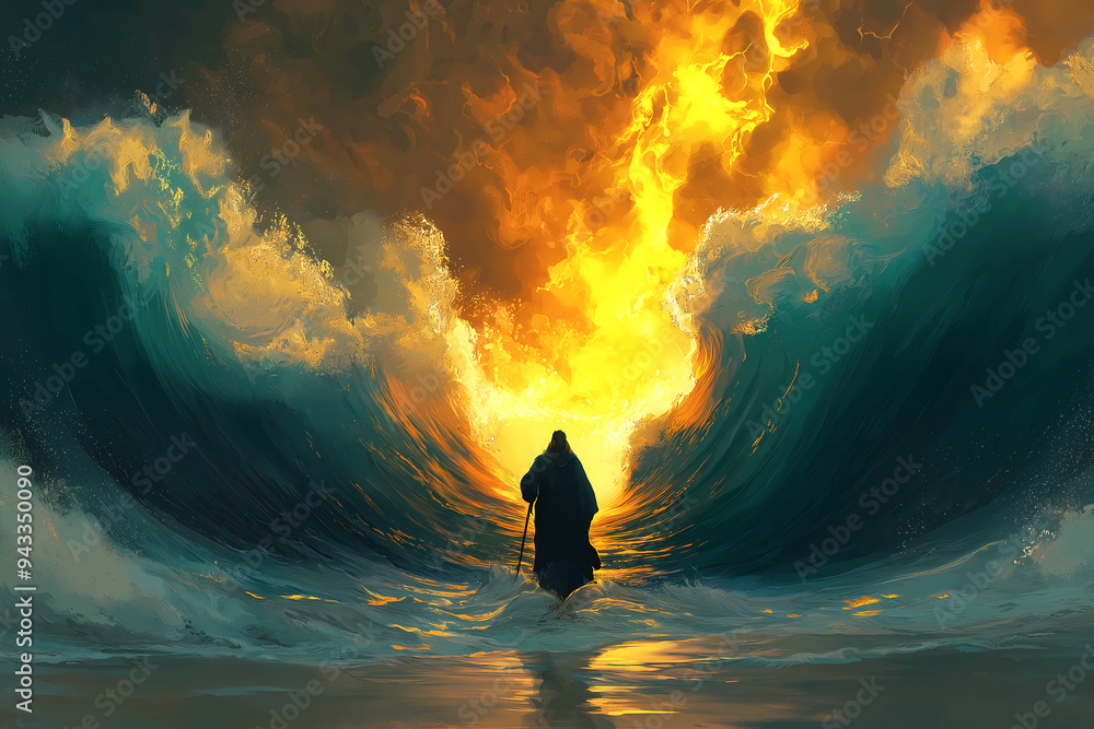 hebrew prophet moses splitting, crossing or parting the sea after the ...