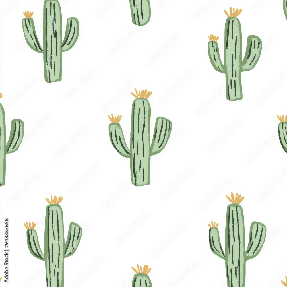 Seamless, Cactus pattern, Hand-drawn cacti, Minimalist design, Green ...