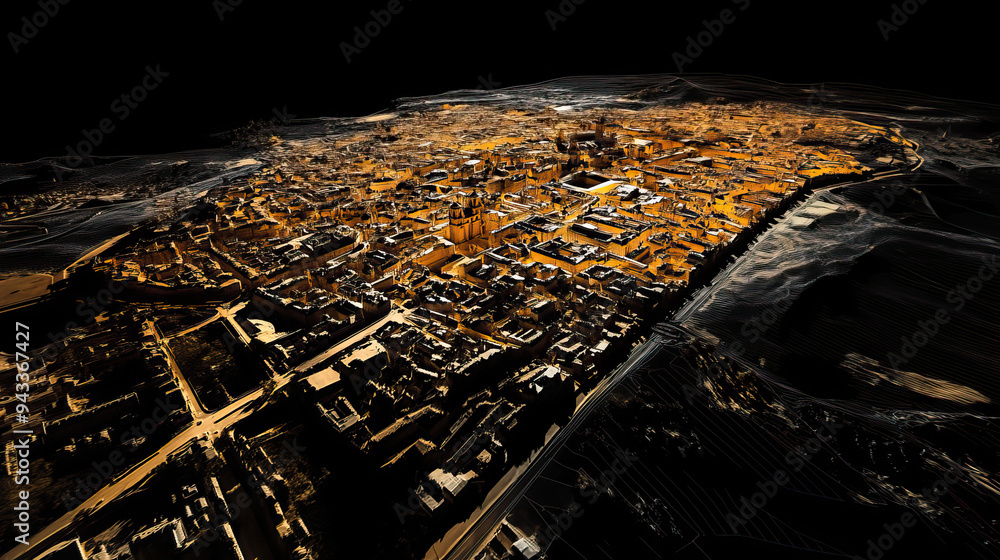 Technical aerial visual, 3D LiDAR GIS aerial map satellite scan model ...