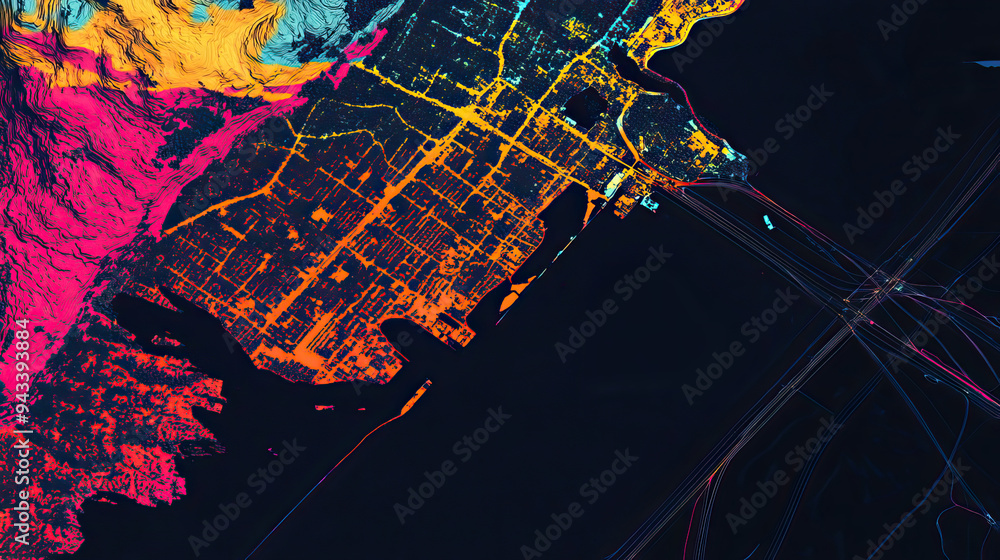 Technical aerial visual, 3D LiDAR GIS aerial map satellite scan model ...