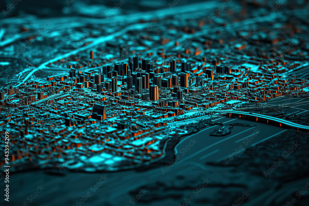 Technical aerial visual, 3D LiDAR GIS aerial map satellite scan model ...