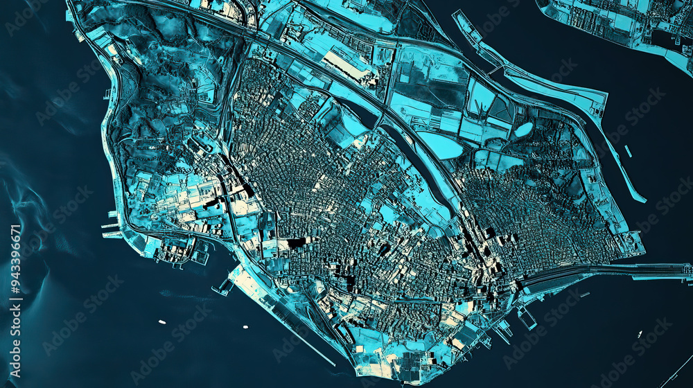 Technical aerial visual, 3D LiDAR GIS aerial map satellite scan model ...