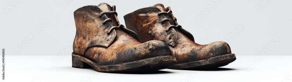 Worn Scratched Leather Shoes, showcasing intricate details of wear and ...