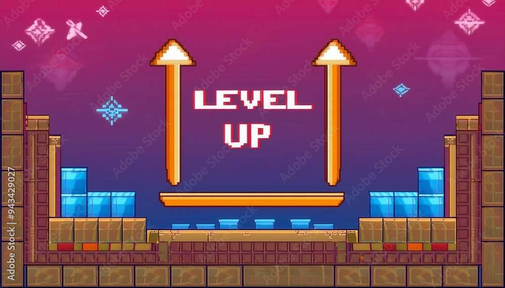 game background with button level up. Game design concept in retro ...