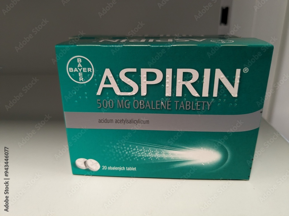 Prague, Czech Republic - August 28 2024: ASPIRIN box with ...