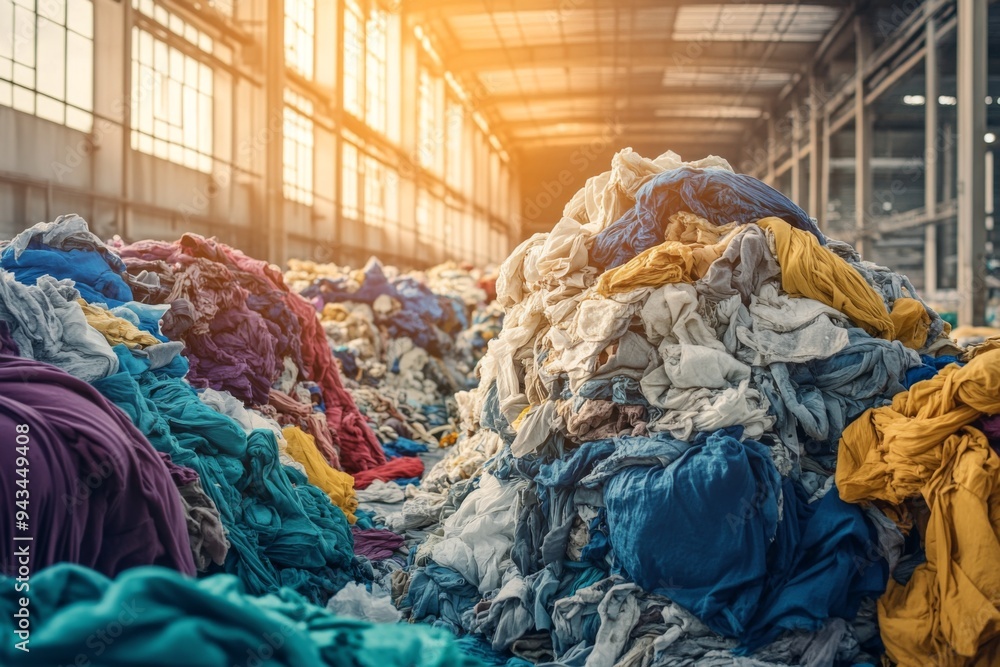Massive piles of discarded clothing in various colors and styles are ...