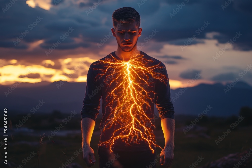 A dramatic image depicting the silhouette of a person standing against ...