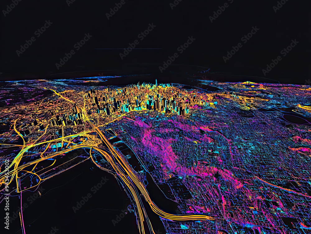 Technical Aerial Visual 3d Lidar Gis Aerial Map Satellite Scan Model Isolated Showing Burnaby