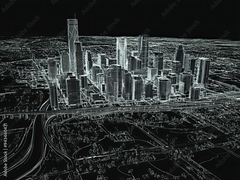 ภาพประกอบสต็อก Technical aerial visual, 3D LiDAR GIS aerial map ...