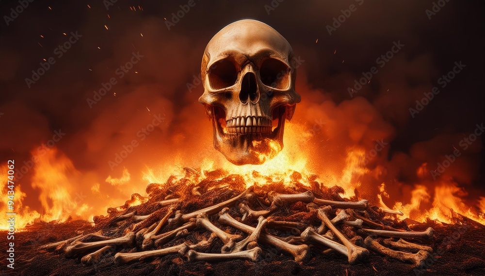the end of humanity a haunting image of a giant skull amidst a pile of ...