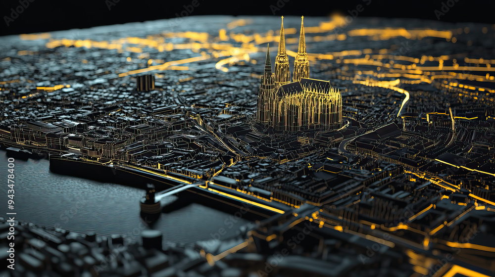 Technical aerial visual, 3D LiDAR GIS aerial map satellite scan model ...