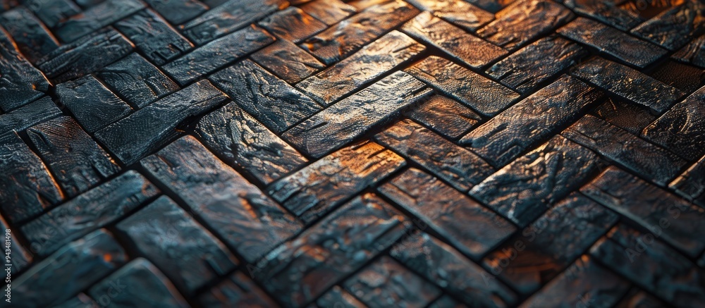 Detailed herringbone brick pattern on pavement highlighted in a copy ...