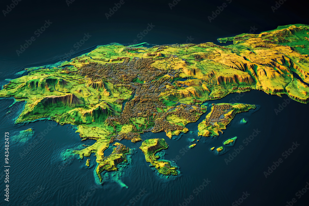 Technical aerial visual, 3D LiDAR GIS aerial map satellite scan model ...