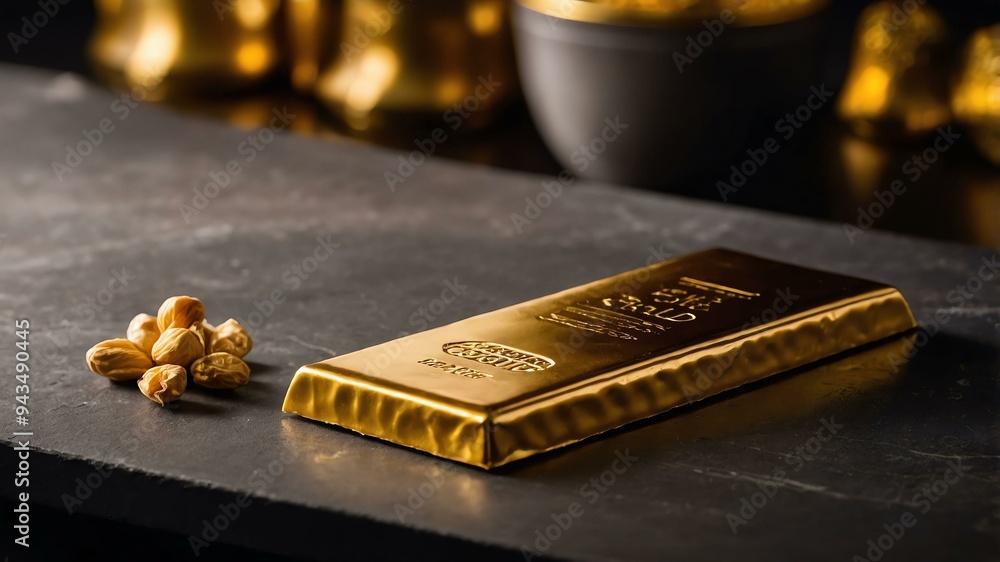 stock photography edible gold chocolate bar with a background of ...